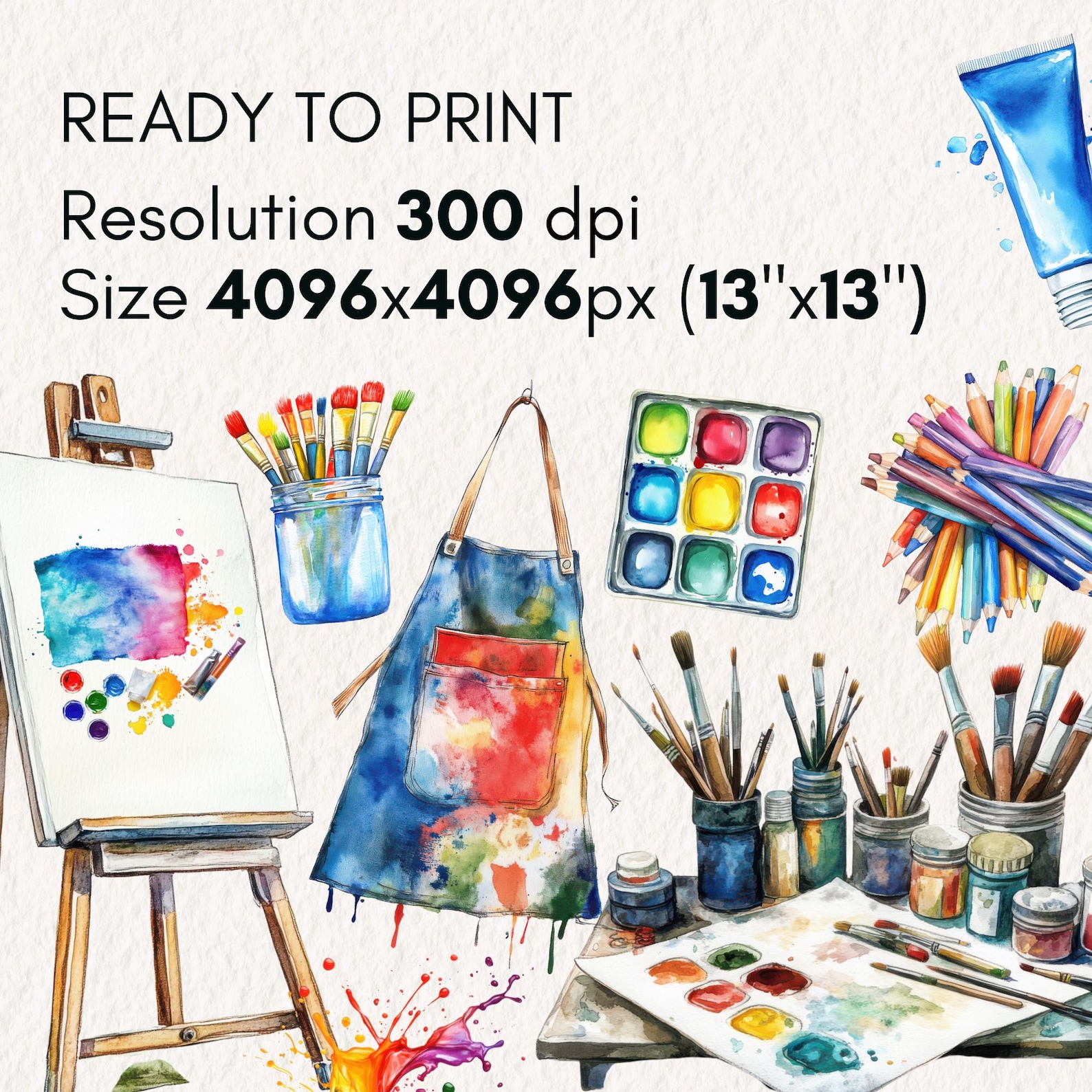 Watercolor Creative Tools Clipart, Art Supplies Clip Art, Paint Brushes ...