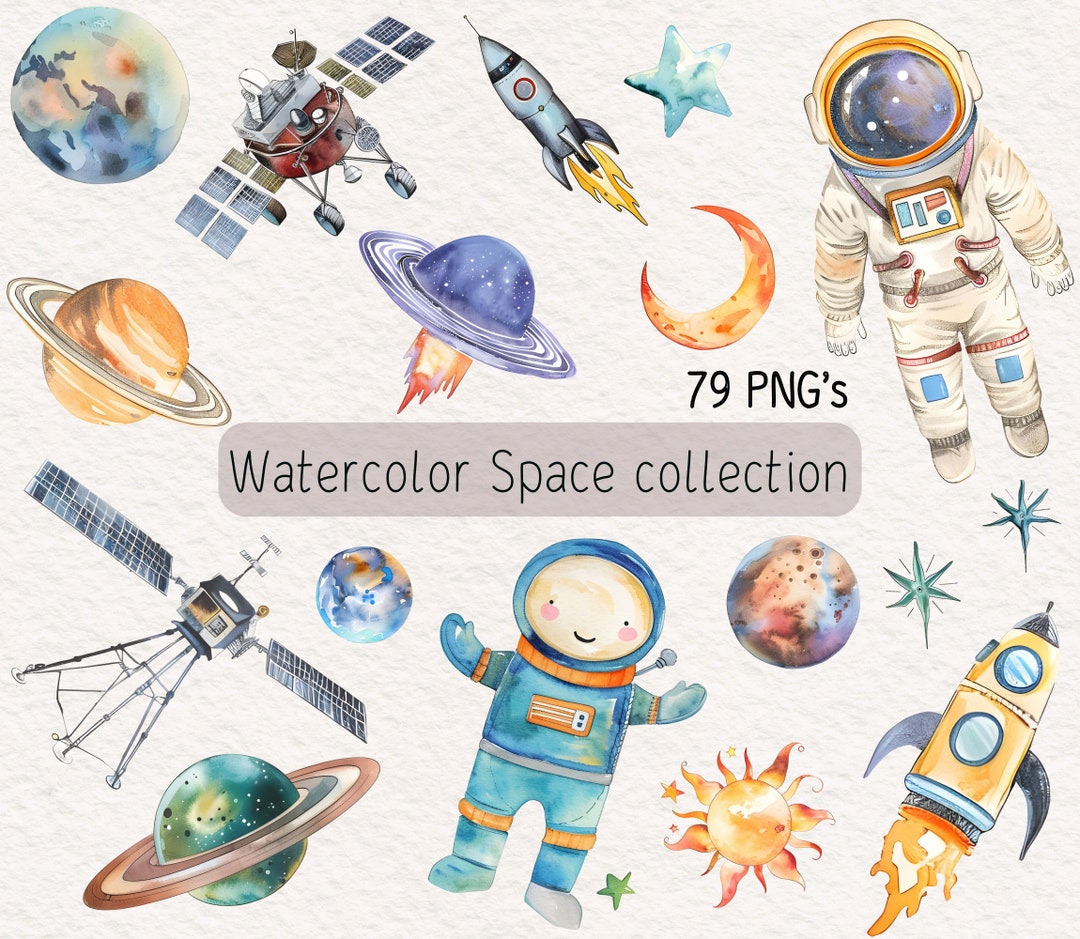 Watercolor Space Clipart Bundle, Astronaut Nursery Decor, Alien Clipart ...