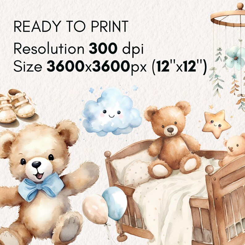 Watercolor Blue Teddy Bear Clipart, Baby Shower PNG, Cute Teddy Bear ...