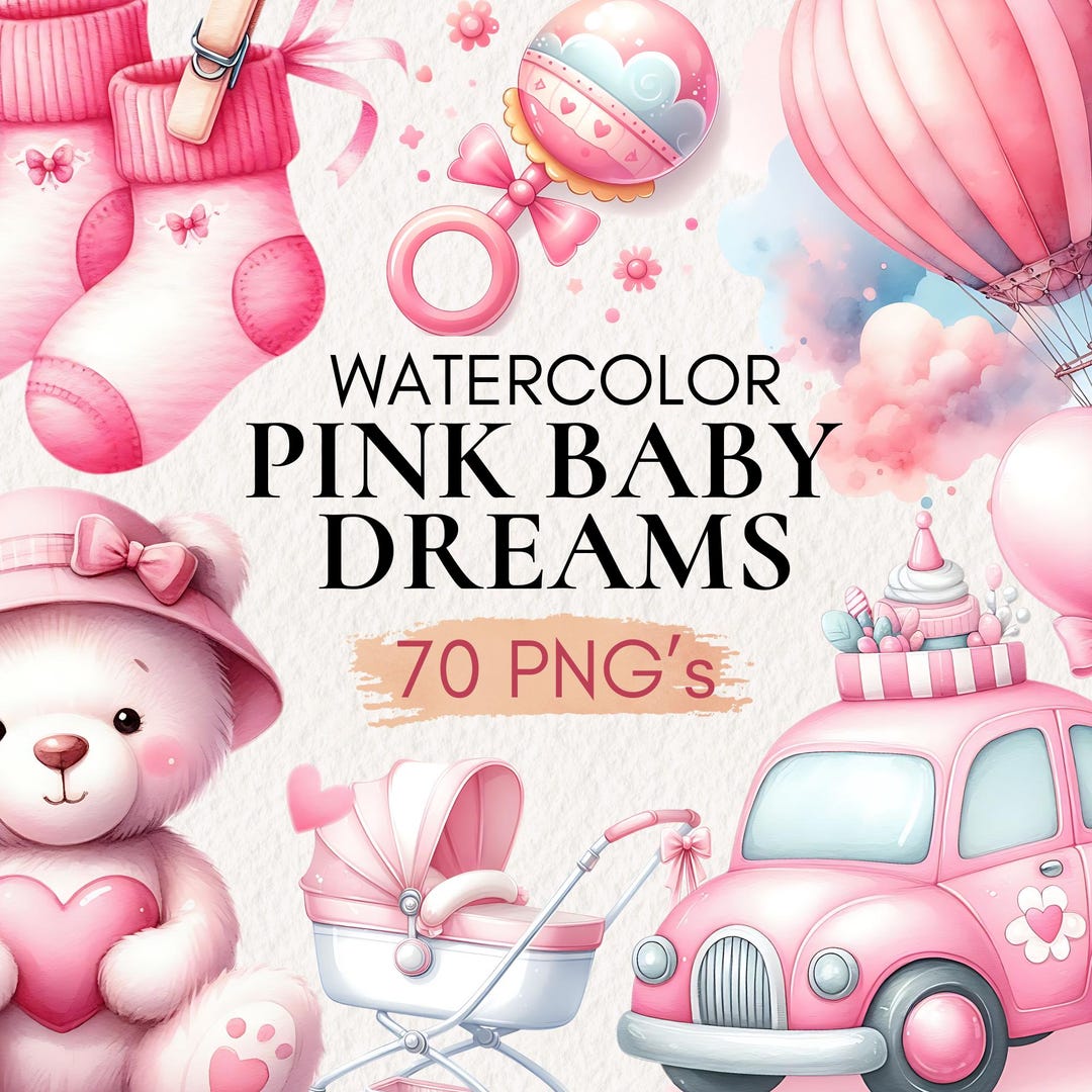 Watercolor Baby Shower Clipart, Pink Baby Shower Pngs, Newborn Baby ...