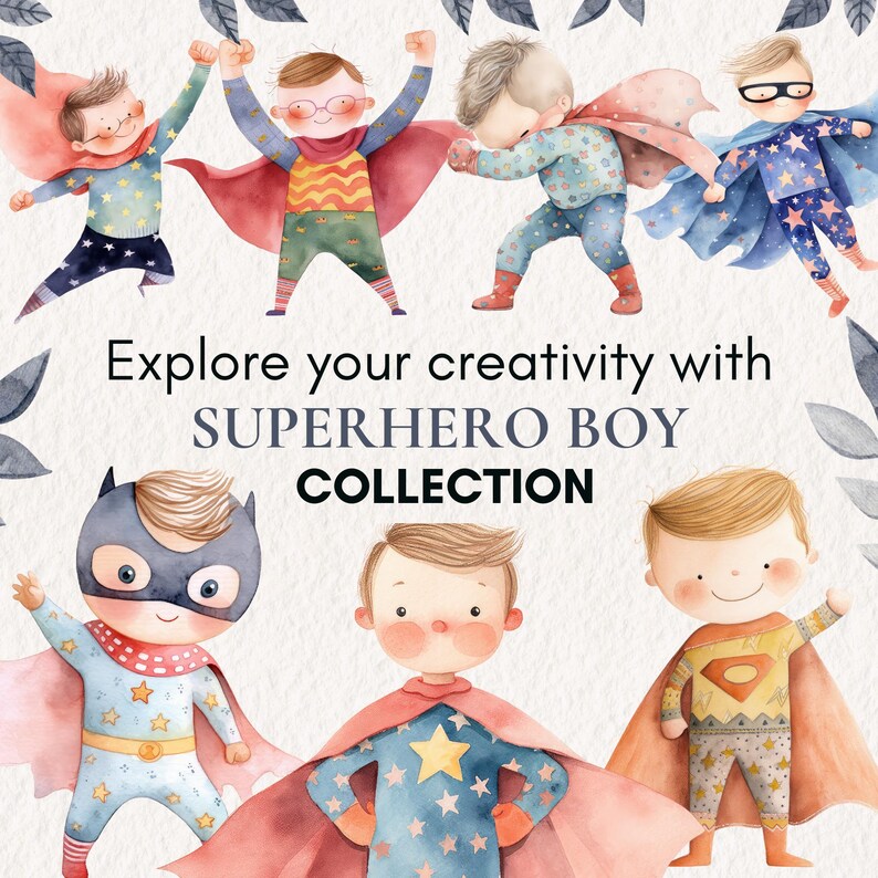 Superhero Kids Clipart, Watercolor Superhero Clipart, Nursery Art, Wall ...