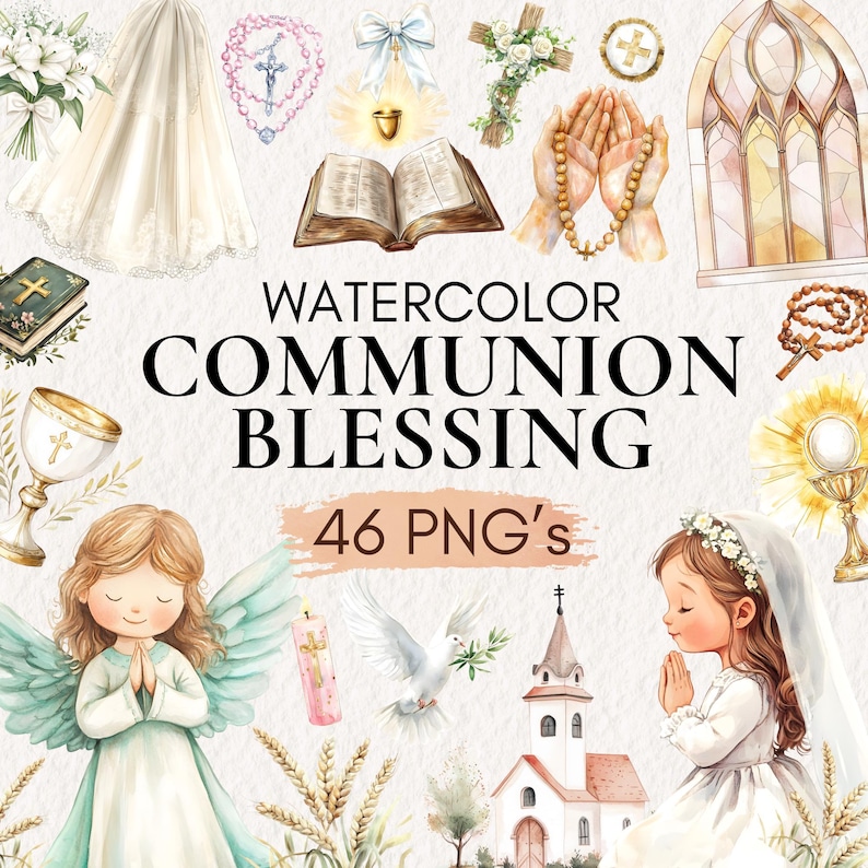 Watercolor First Communion Clipart, Baptism PNG Bundle, Religious Art ...