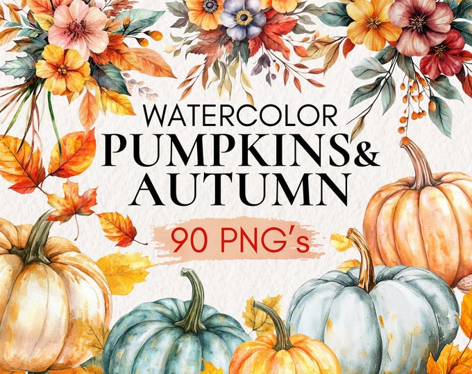 Fall Pumpkins Clipart Bundle, Watercolor Autumn Pumpkin Collection ...