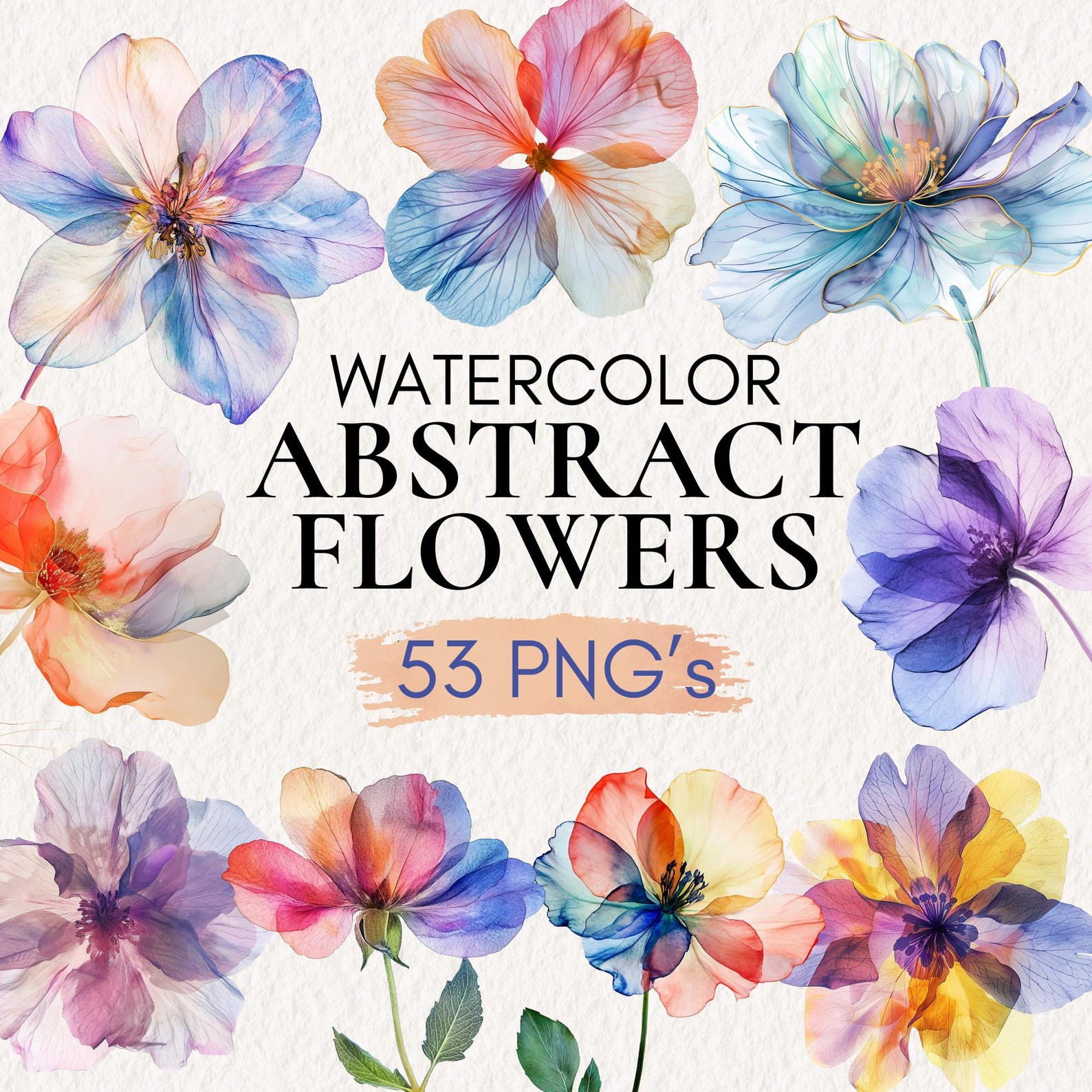 Abstract Flowers Clipart, Dried Flowers, Printable Watercolor Clipart ...