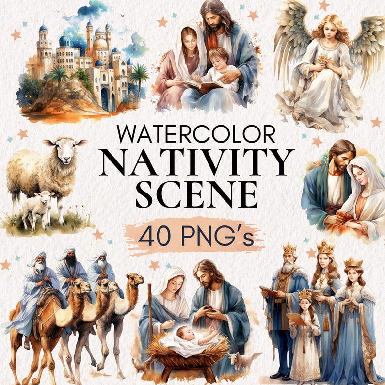 Watercolor Nativity Scene Clipart Bundle | Holy Family Manger Christmas ...