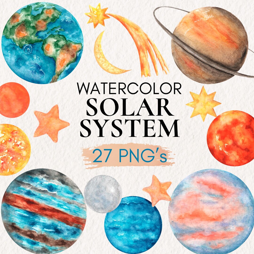 Watercolor Space Clipart, Watercolor Planets Clipart, Space Nursery ...