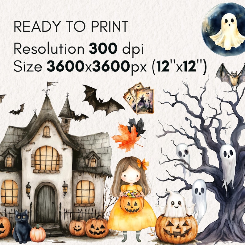 Watercolor Girly Halloween Clipart, Cute Ghosts, Watercolor Halloween ...