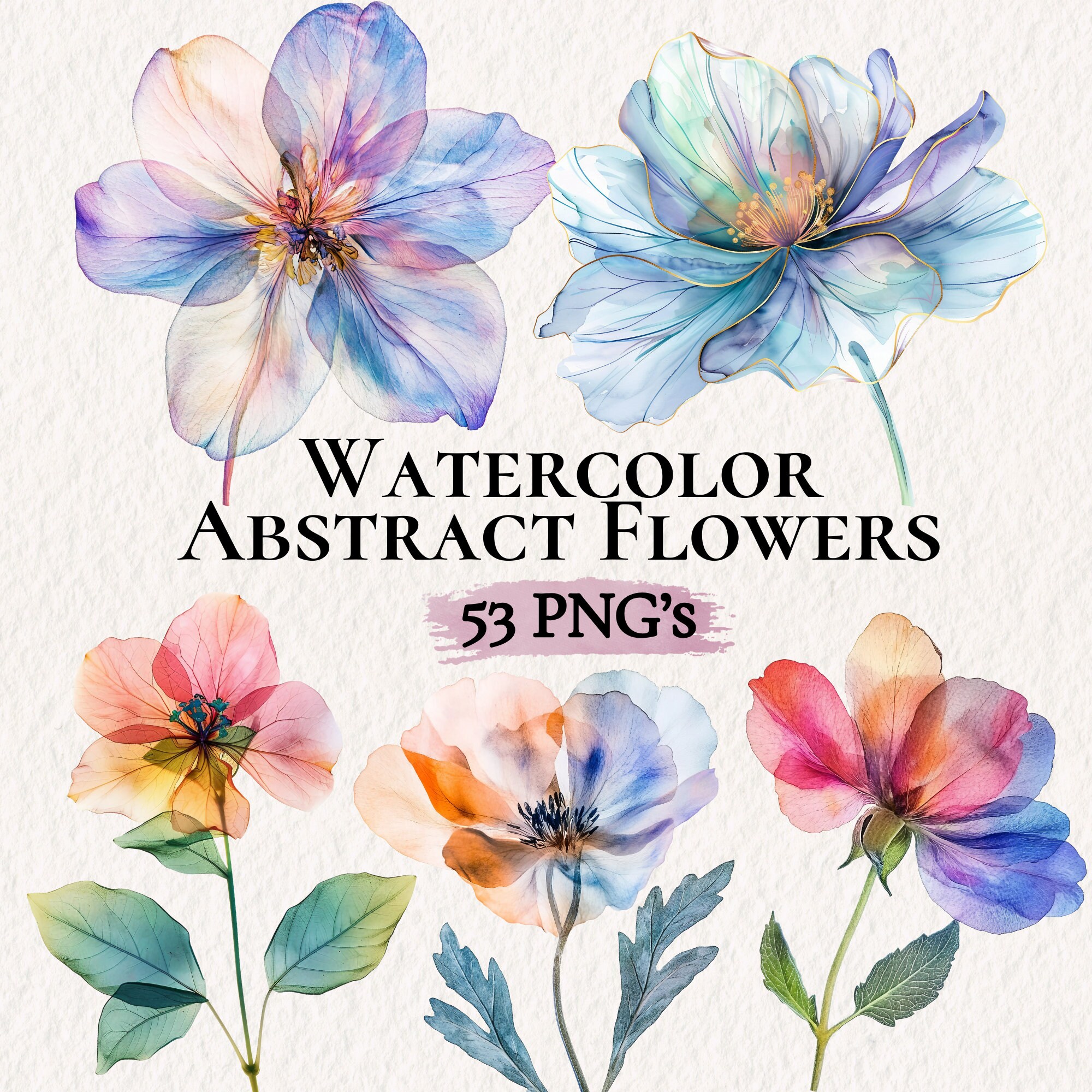 Abstract Flowers Clipart, Dried Flowers, Printable Watercolor Clipart ...