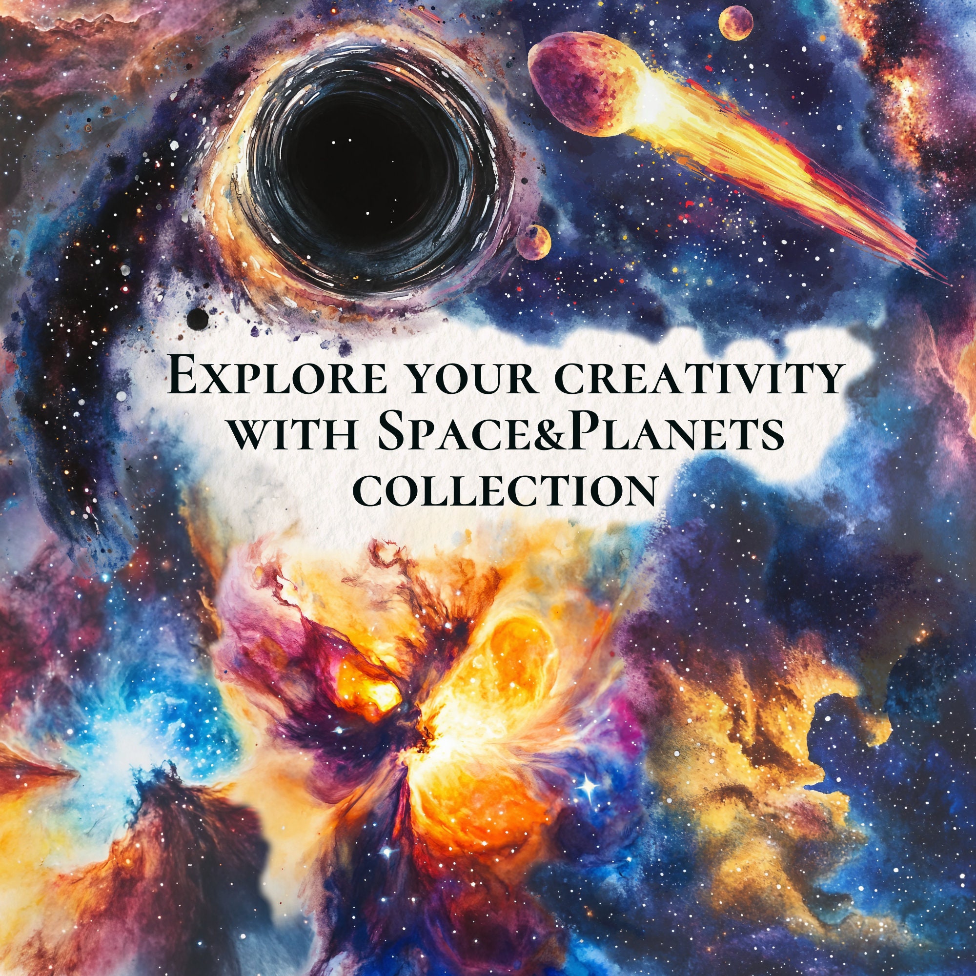 Watercolor Space Clipart Bundle, Watercolor Planets Clipart, Space ...