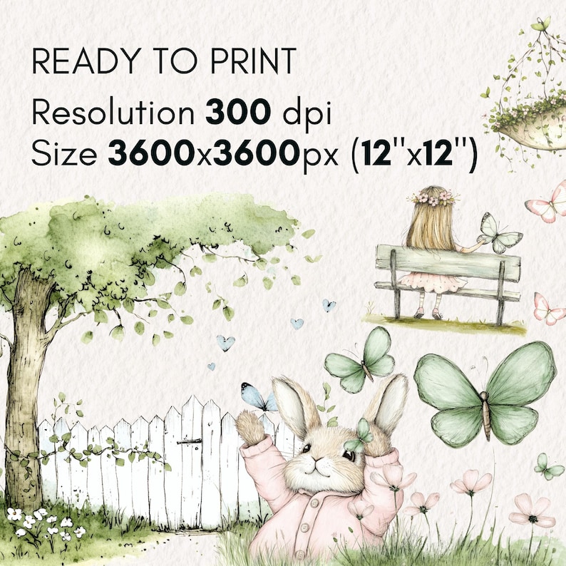 Watercolor Spring Clipart, Bunnies, Floral (46 PNG) (digital Download ...