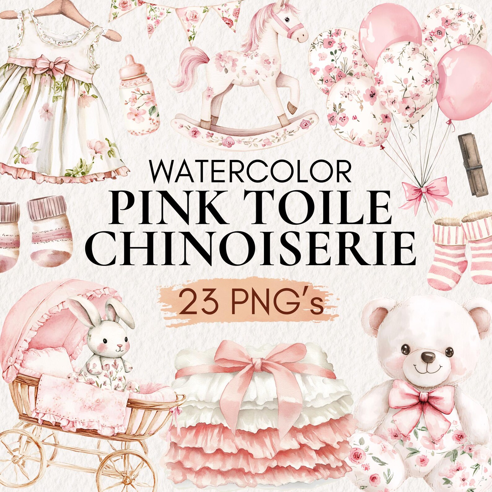 Pink Toile Nursery Clipart, Pink Toile De Jouy Illustrations ...