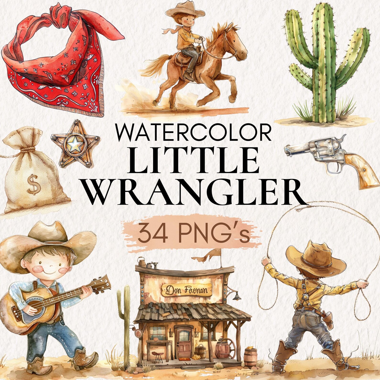 Cute Cowboy Clipart, Baby Cowboy PNG, Western Graphics, Rodeo Birthday ...