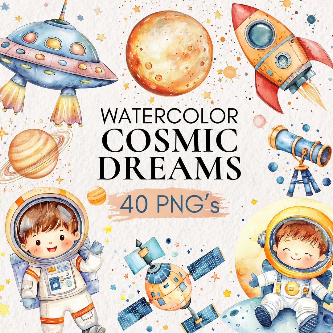 Watercolor Space Clipart, Watercolor Planets Clipart, Space Nursery ...
