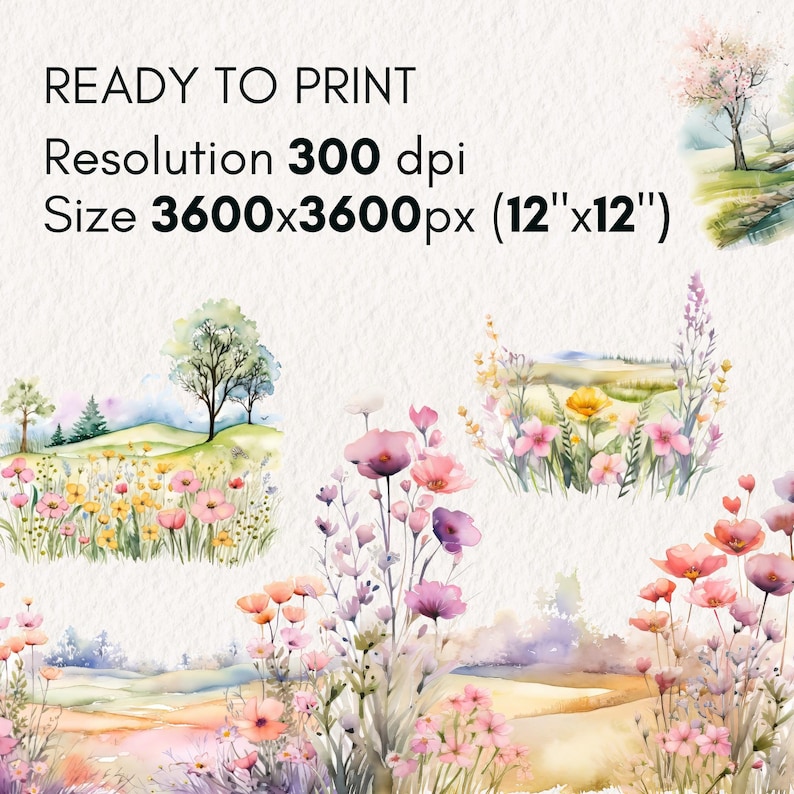Watercolor Spring Landscapes Clipart, Woodland Scene Illustrations ...