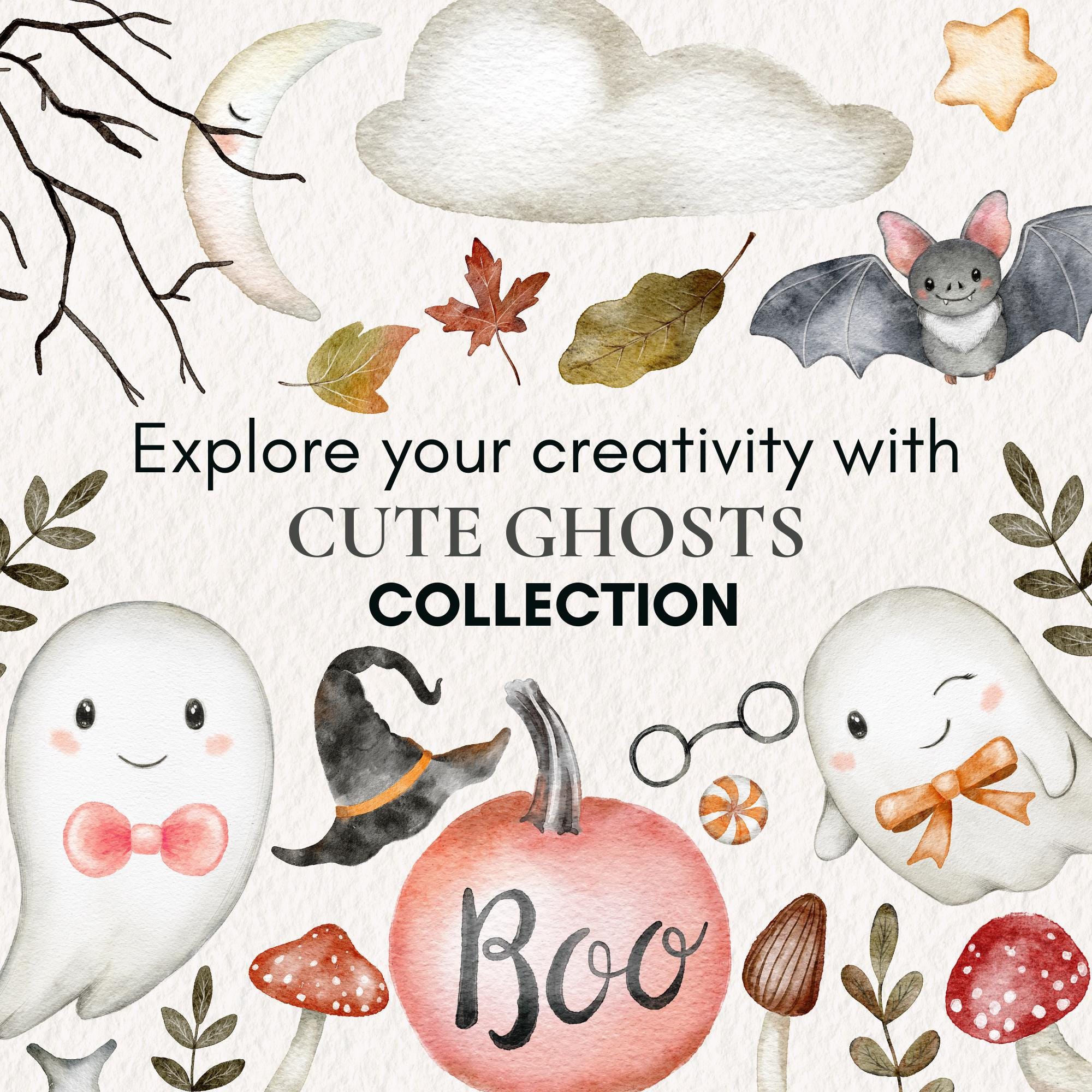 Watercolor Cute Ghost Clipart | Halloween PNG, Spooky Cute Art, Ghost ...