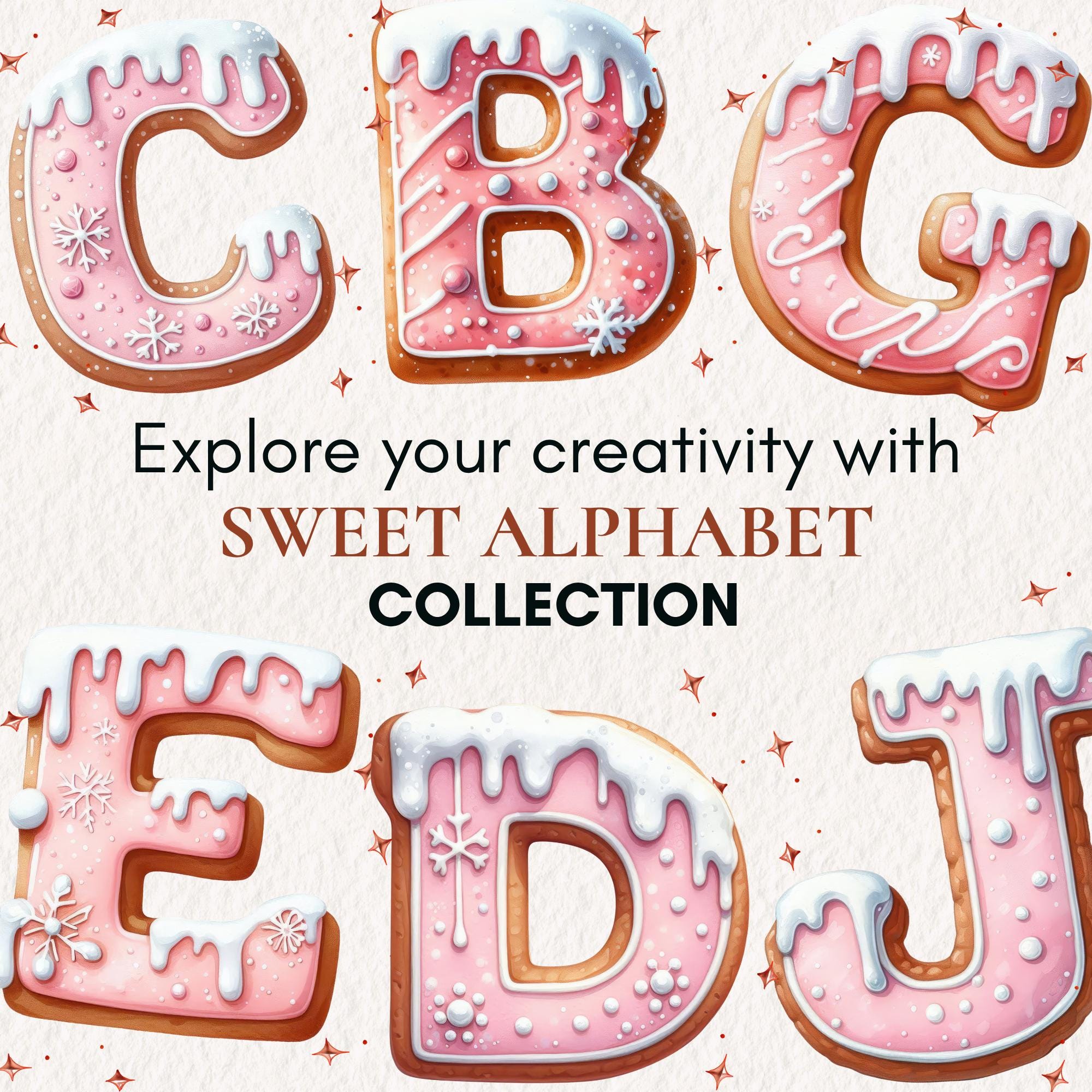 Watercolor Sweet Alphabet Clipart Bundle | Pink Icing Cookie Letters ...