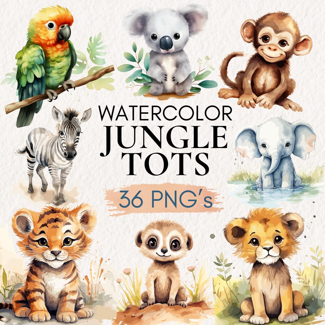 Watercolor Jungle Animals Clipart, Jungle Animals PNG, Safari Baby ...