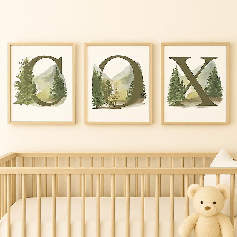 Watercolor Forest Alphabet Clipart | Woodland Letters & Mountains PNG ...