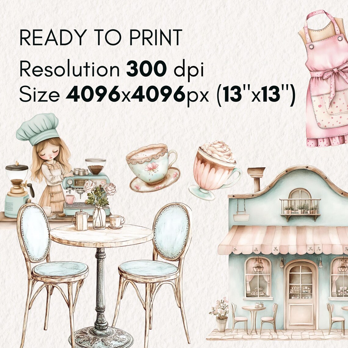 Watercolor Boho Cafe Clipart, Coffee Shop PNG, Bohemian Coffee ...