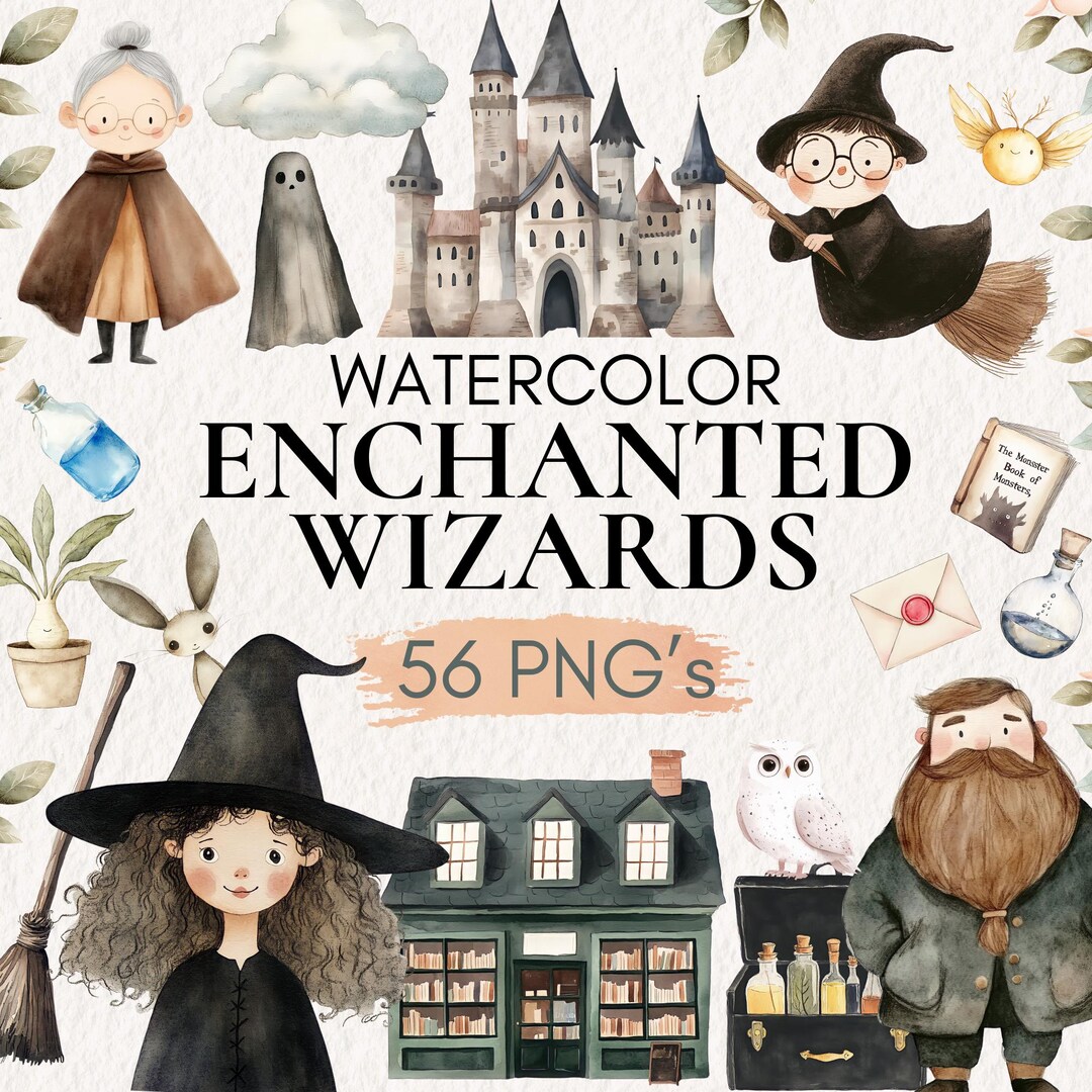Watercolor Wizard Elements Clipart, Magical Wizard PNG, Wizard Clipart ...