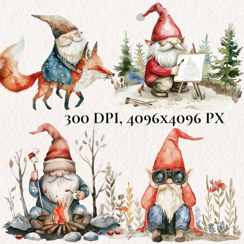 Watercolor Gnomes Clipart Bundle, Garden Clipart, Nordic Gnome Png ...