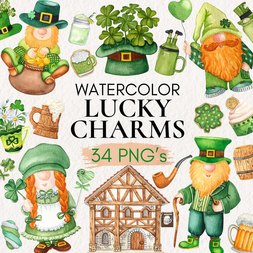 Watercolor St. Patrick's Day Clipart, Irish Gnomes, Party Hats, Beer ...