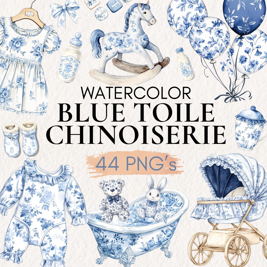Blue Toile Nursery Clipart, Pink Toile De Jouy Illustrations ...