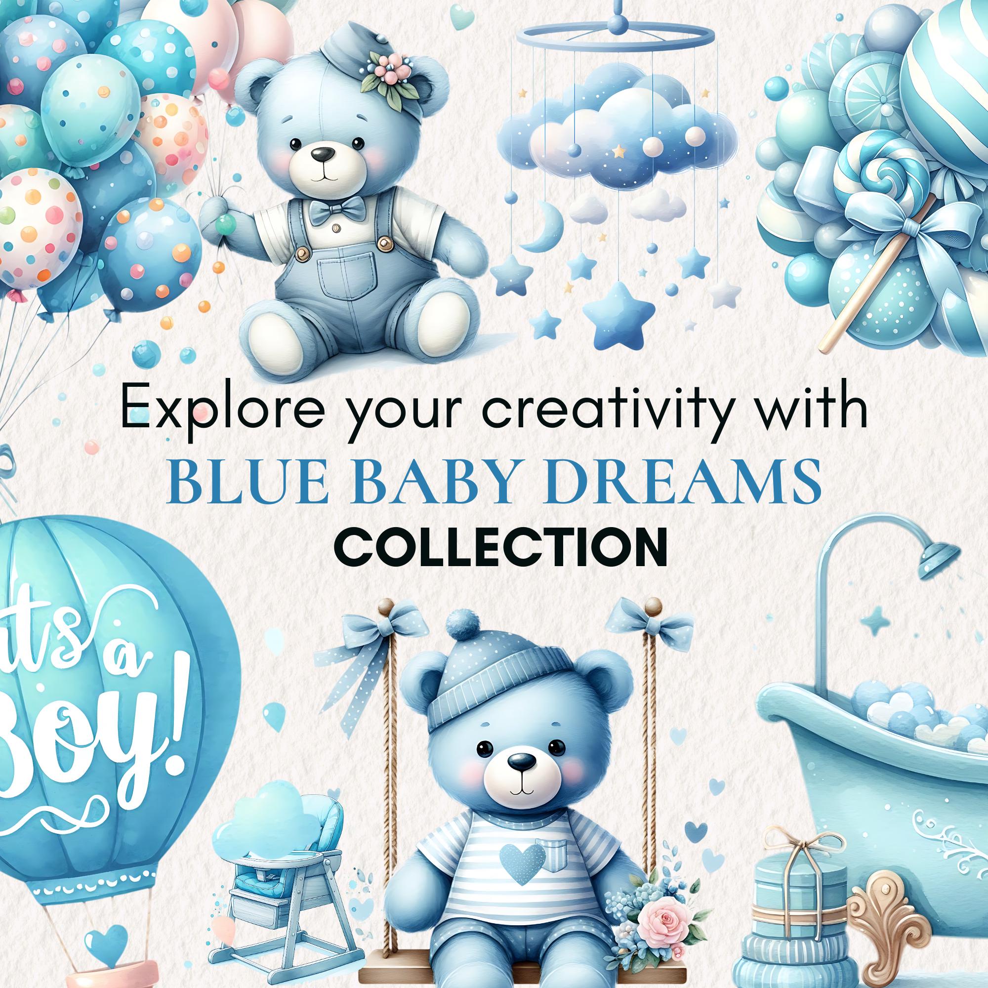 Watercolor Baby Shower Clipart, Blue Baby Shower Pngs, Newborn Baby Boy ...