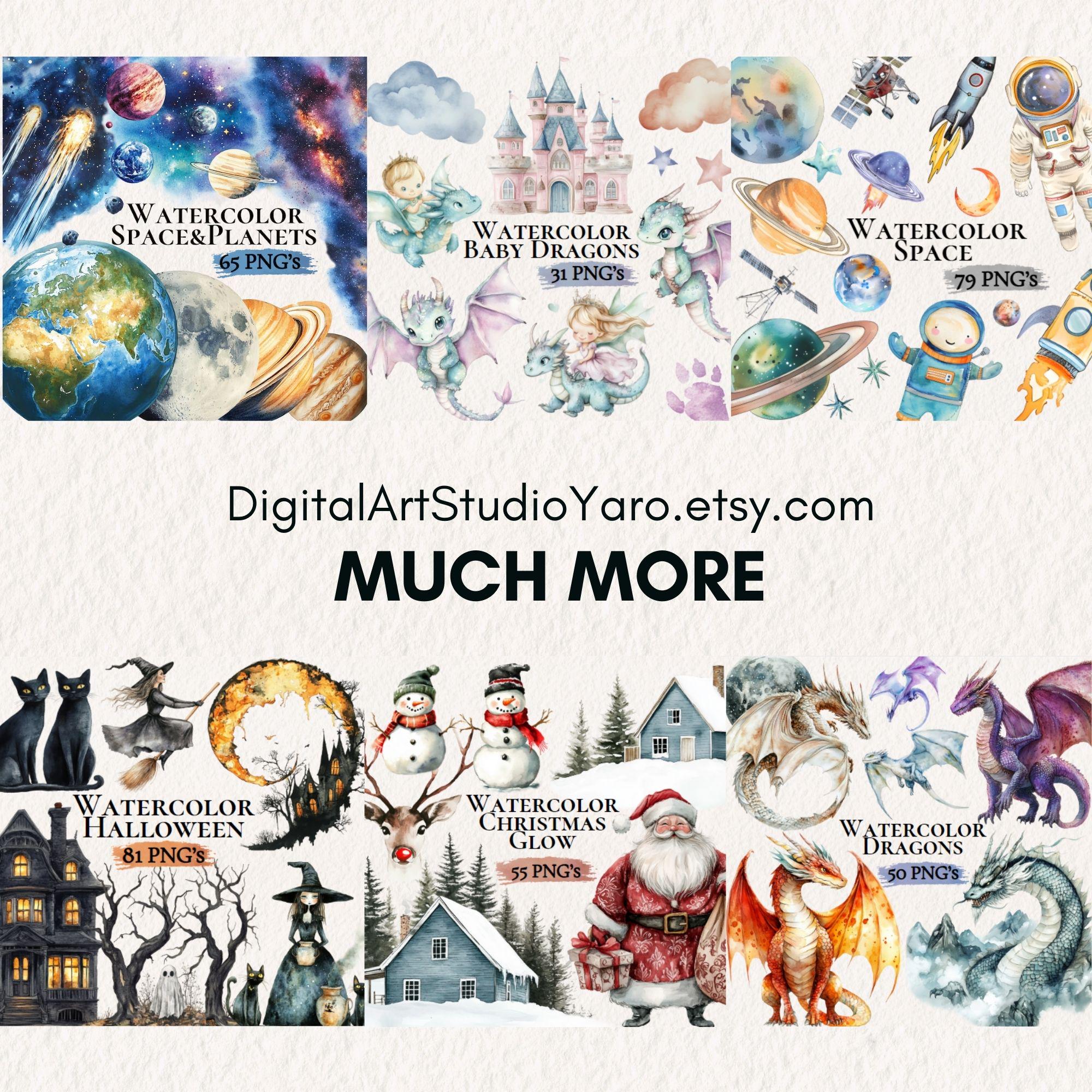 Watercolor Space Clipart Bundle, Watercolor Spaceship Clipart, Space ...