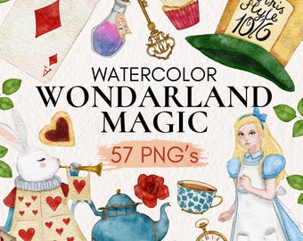 Alice in Wonderland Clipart, Watercolor Alice Art, Mad Hatter Tea Party ...
