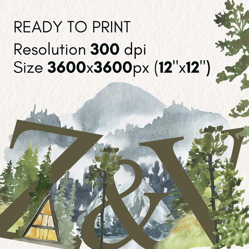 Watercolor Forest Alphabet Clipart | Woodland Letters & Mountains PNG ...