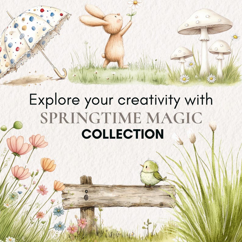 Watercolor Spring Clipart, Bunnies, Floral (46 PNG) (digital Download ...