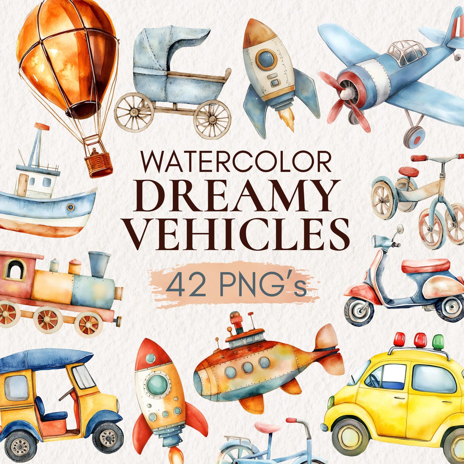 Watercolor Transportation Clipart, Vehicle Clipart, Public Transport ...