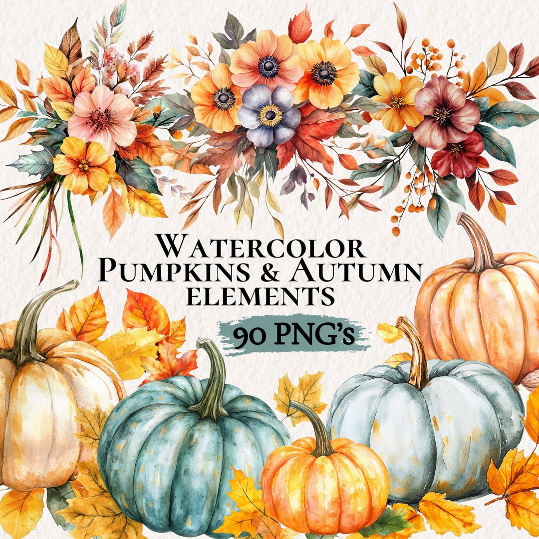 Fall Pumpkins Clipart Bundle, Watercolor Autumn Pumpkin Collection ...