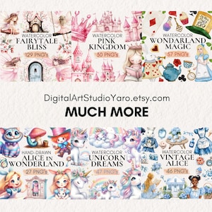 Alice in Wonderland Clipart | Whimsical Vintage Watercolor PNG Set ...