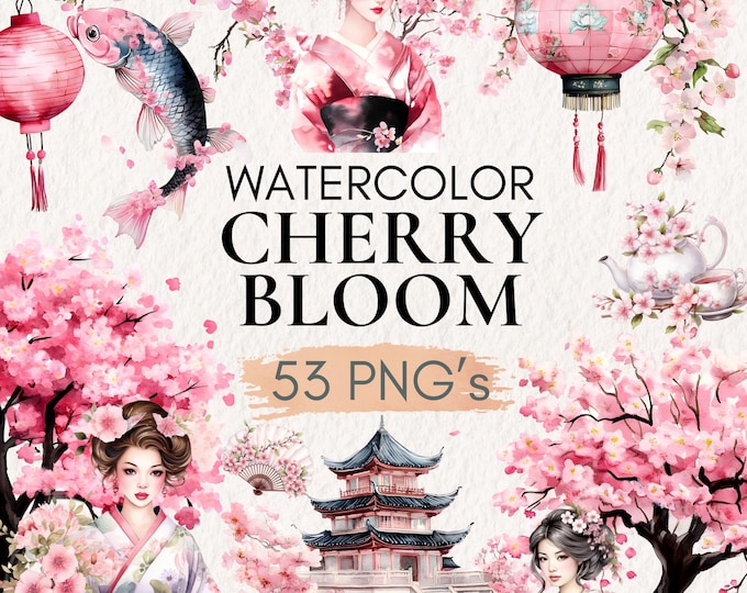 Watercolor Cherry Blossom Clipart, Sakura Flower, Japanese Cherry Bloom ...