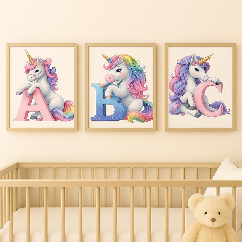 Watercolor Unicorn Alphabet Clipart, Pastel Rainbow Letters PNG ...