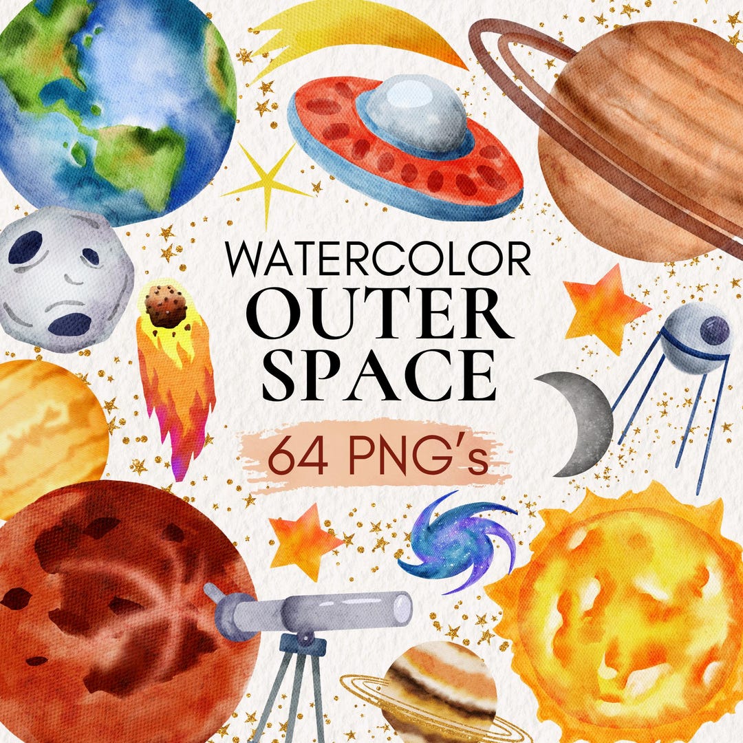 Watercolor Space Clipart, Watercolor Planets Clipart, Space Nursery ...