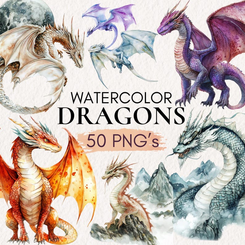 Dragons Watercolor Clipart, Elemental Dragons, Earth Dragon ...