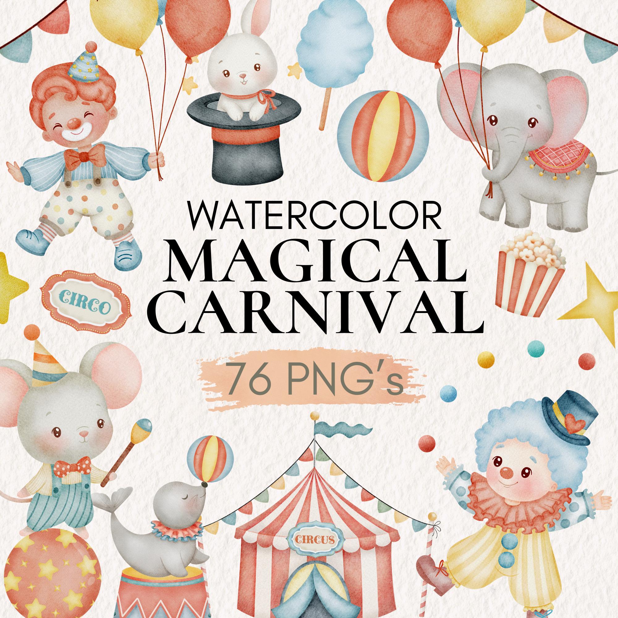 Circus Watercolor Clipart Set, Animals Illustration, Little Clown PNG ...