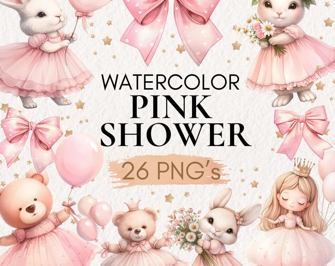 Watercolor Baby Shower Clipart, Pink Baby Shower Pngs, Newborn Baby ...