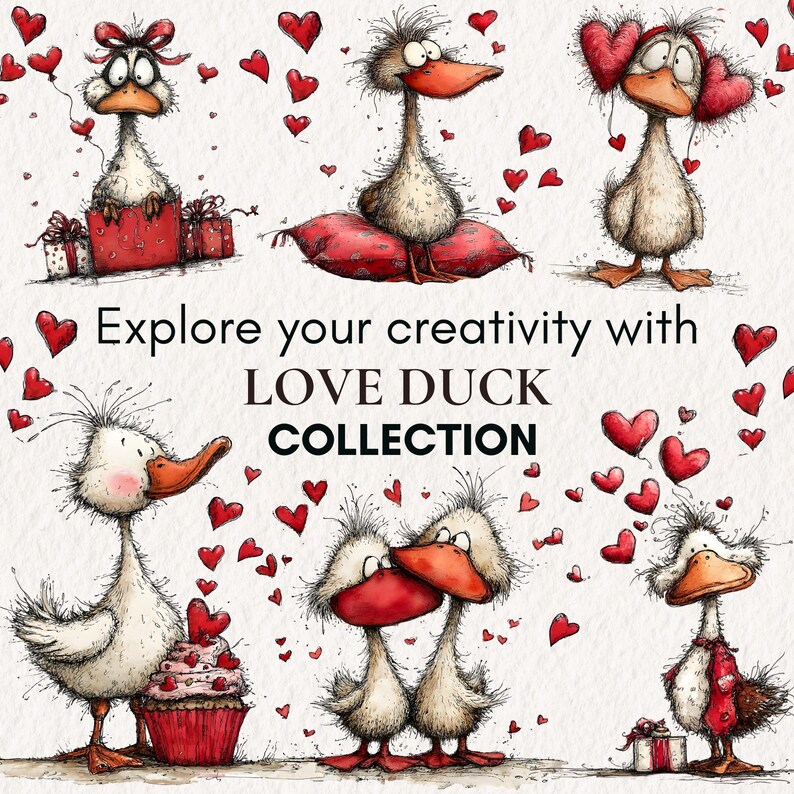 Watercolor Love Duck Clipart Bundle | Cute Ducks Hearts PNG | Funny ...
