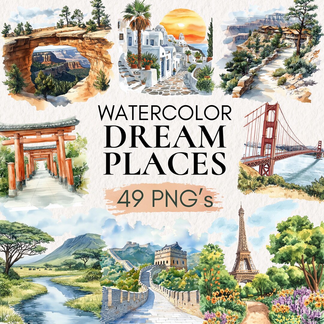 Watercolor World Landmarks Clipart | Travel PNG Set | Famous Places ...
