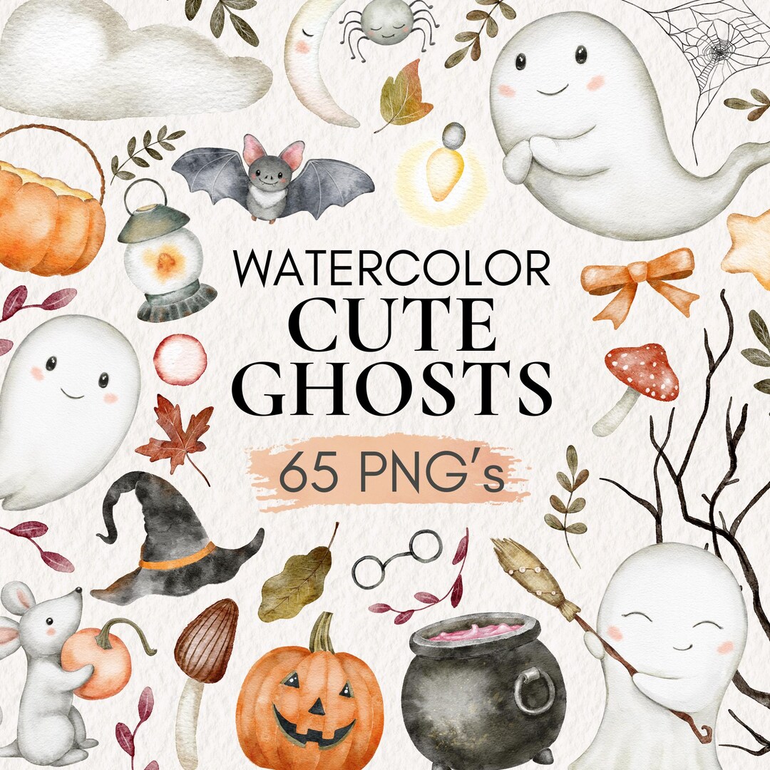 Watercolor Cute Ghost Clipart | Halloween PNG, Spooky Cute Art, Ghost ...
