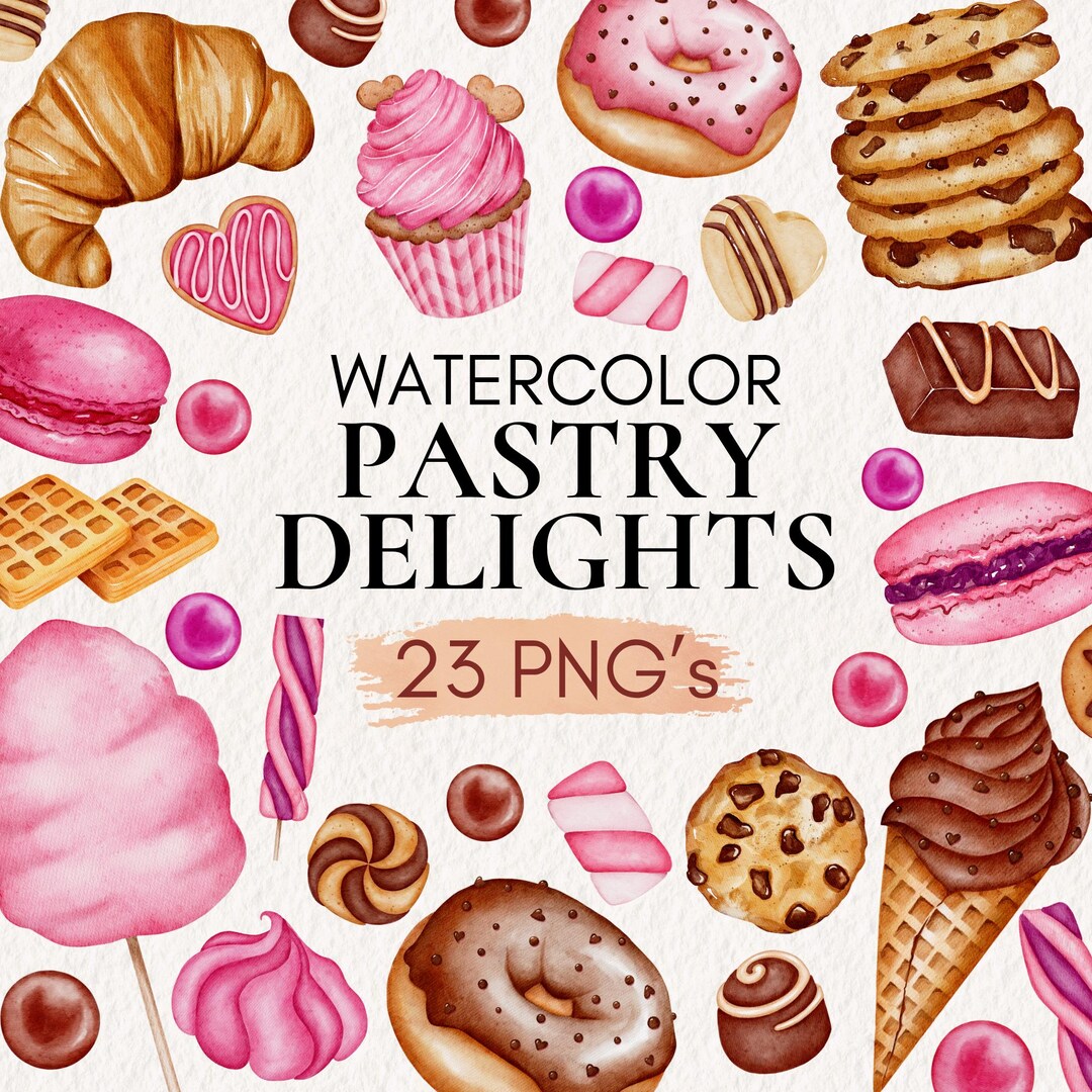 Watercolor Sweets Clipart, Pastry Clipart, Birthday Sweets Clipart ...