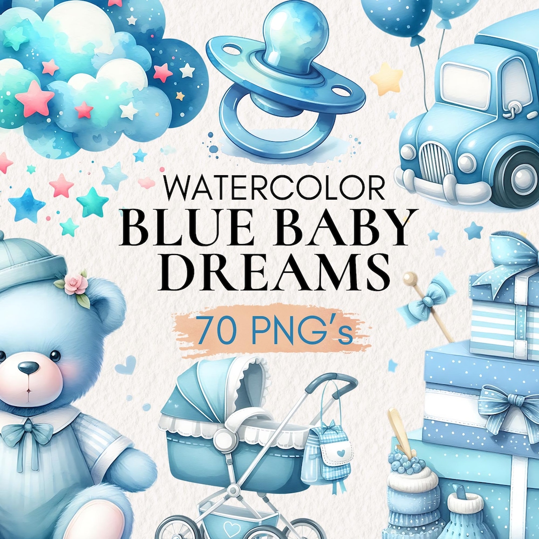 Watercolor Baby Shower Clipart, Blue Baby Shower Pngs, Newborn Baby Boy ...