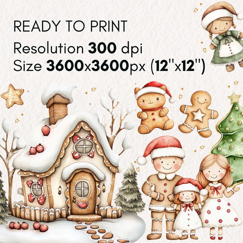 Watercolor Gingerbread Clipart | Christmas Cookie PNG | Cute Holiday ...