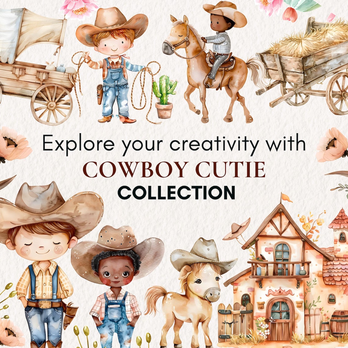 Cute Cowboy Clipart, Baby Cowboy PNG, Western Graphics, Rodeo Birthday ...