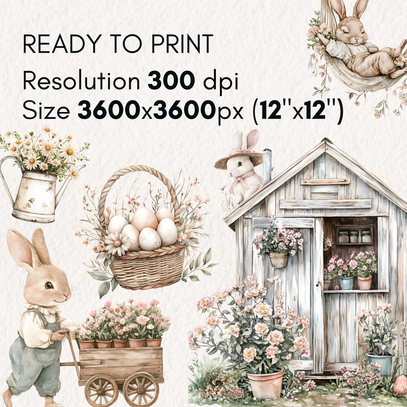 Easter Clipart Watercolor, Country Easter Clipart, Easter Basket ...