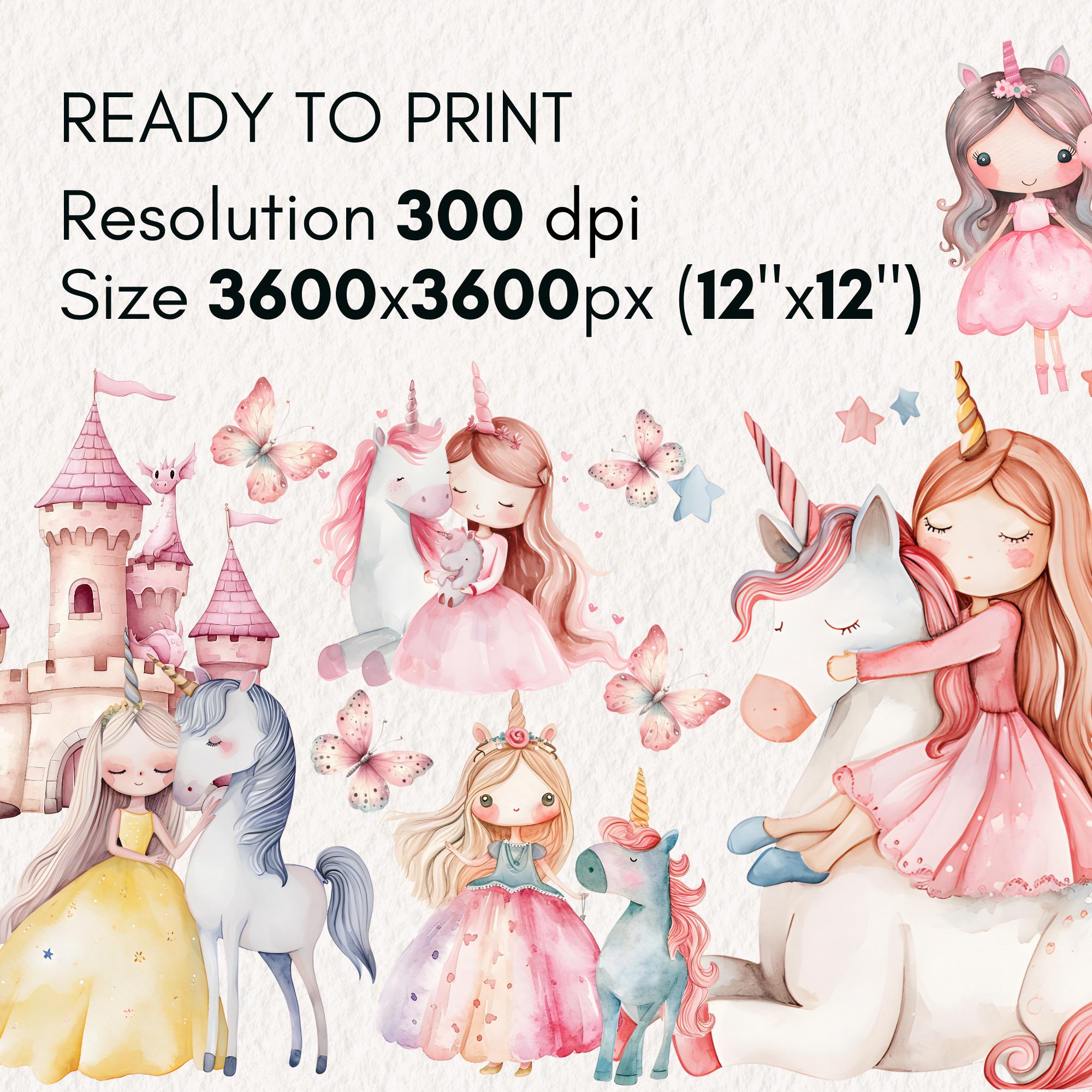 Watercolor Unicorn Princess Clipart, Princess & Unicorn, Fairy Tale PNG ...